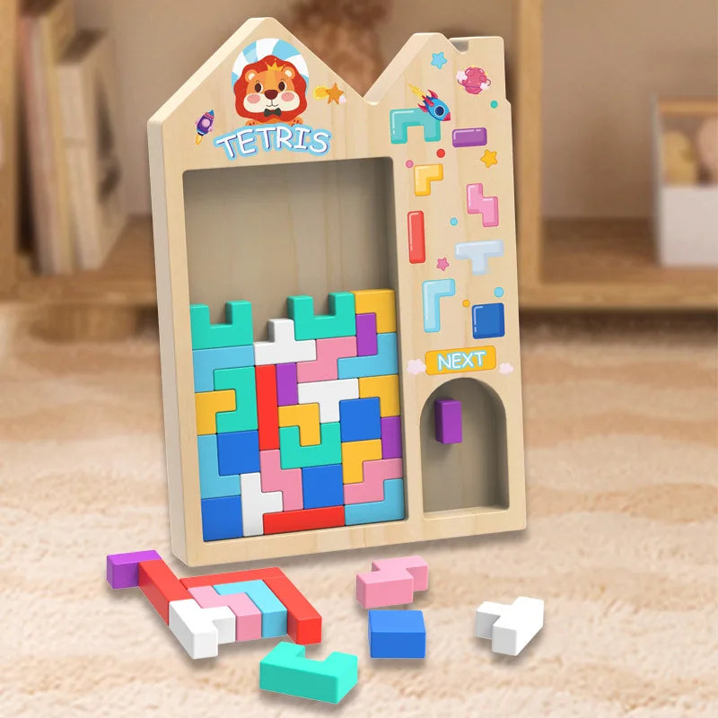 3D Colorful Building Blocks Puzzle Game – Montessori Wooden Tetris ...